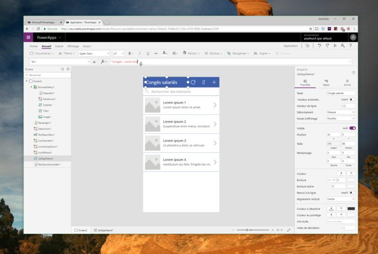Powerapps : créez une application à partir de vos données